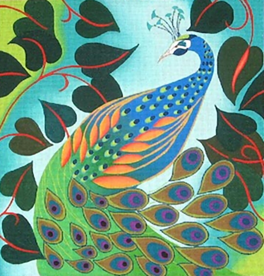 Needlepoint Handpainted Zecca Peacock W/out Border 13x13 - Etsy
