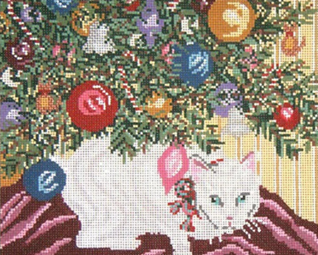 Needlepoint Handpainted Needle Crossings Snow Under Christmas Tree 10x8 ...