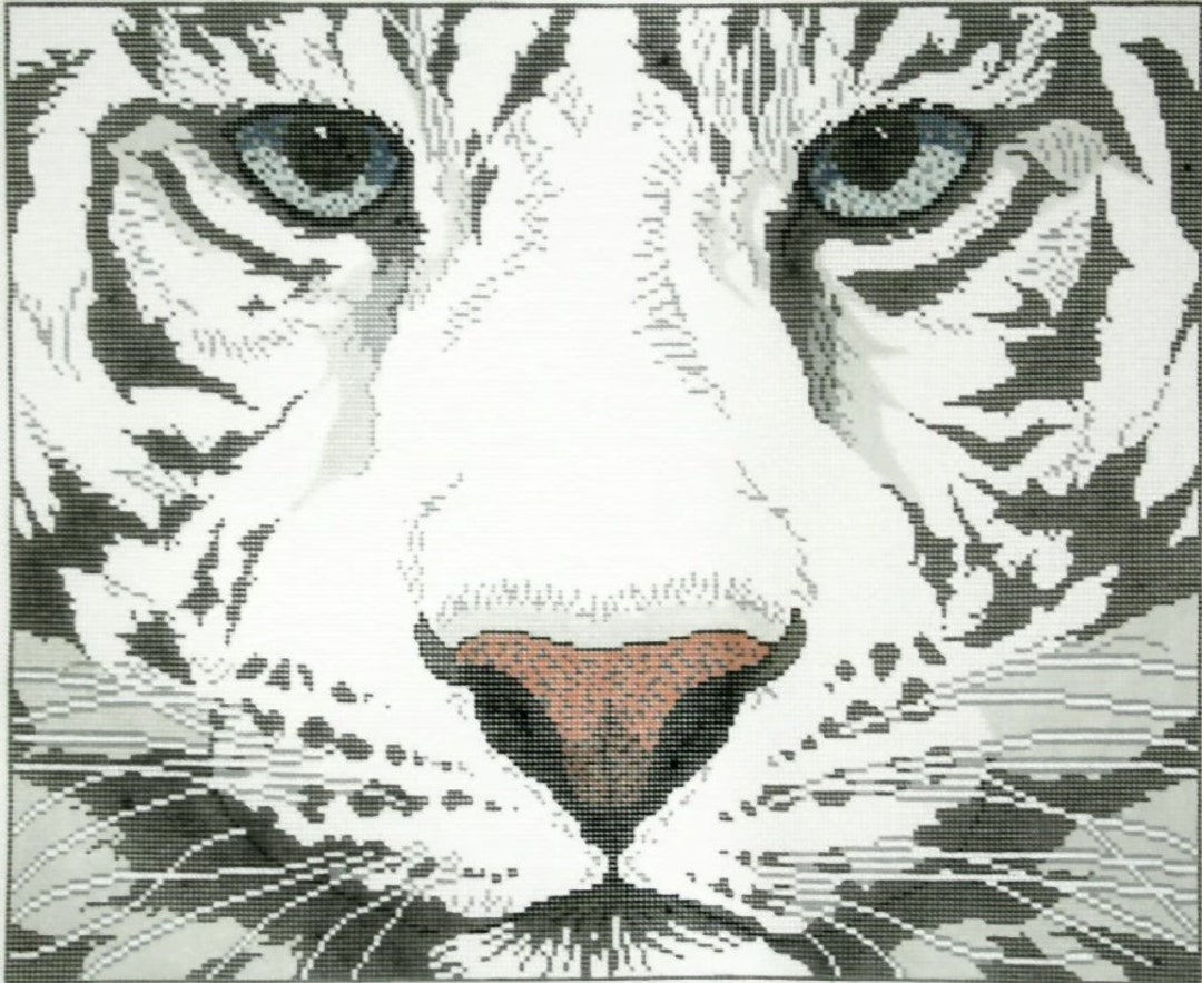 Needlepoint Handpainted Lee White Tiger Pillow 18x15 - Etsy