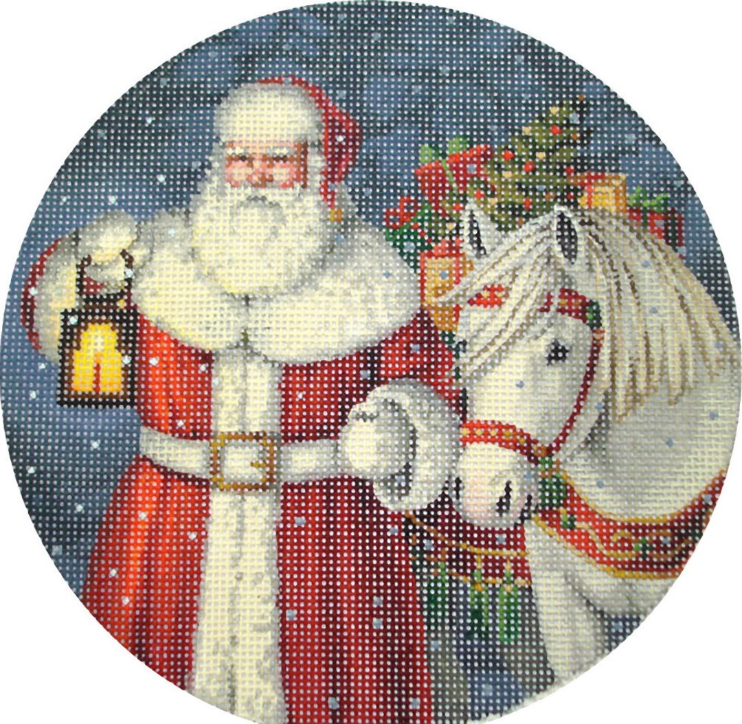 Needlepoint Handpainted Christmas Liz Goodrick Dillon Santa W/ Horse - Etsy