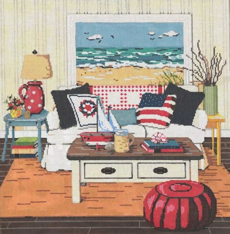Handpainted Needlepoint Sandra Gilmore at the Seashore free - Etsy