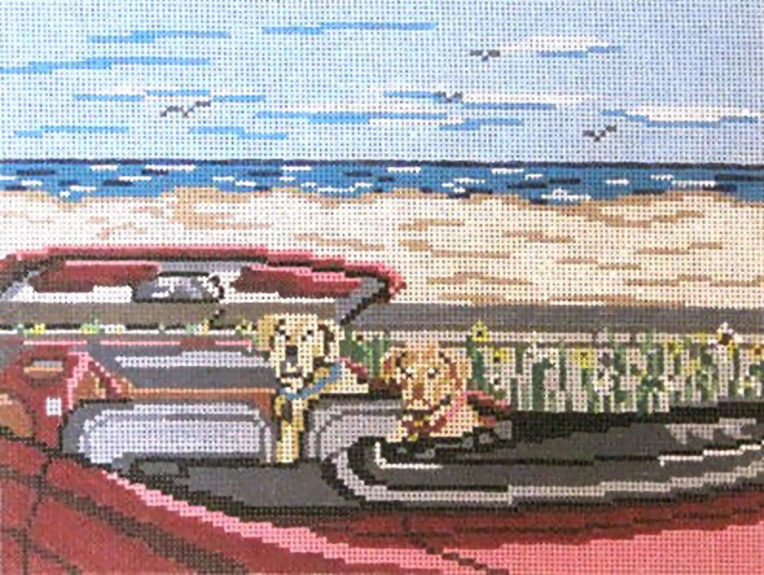 Needlepoint Handpainted Needle Crossings Beach Labs - Etsy