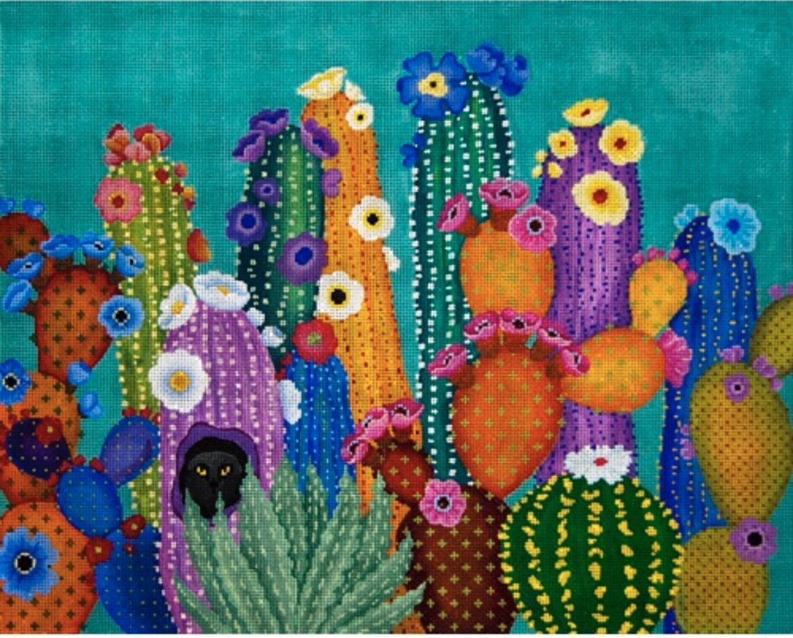 Needlepoint Handpainted JP Needlepoint Cactus Smacked Us - Etsy
