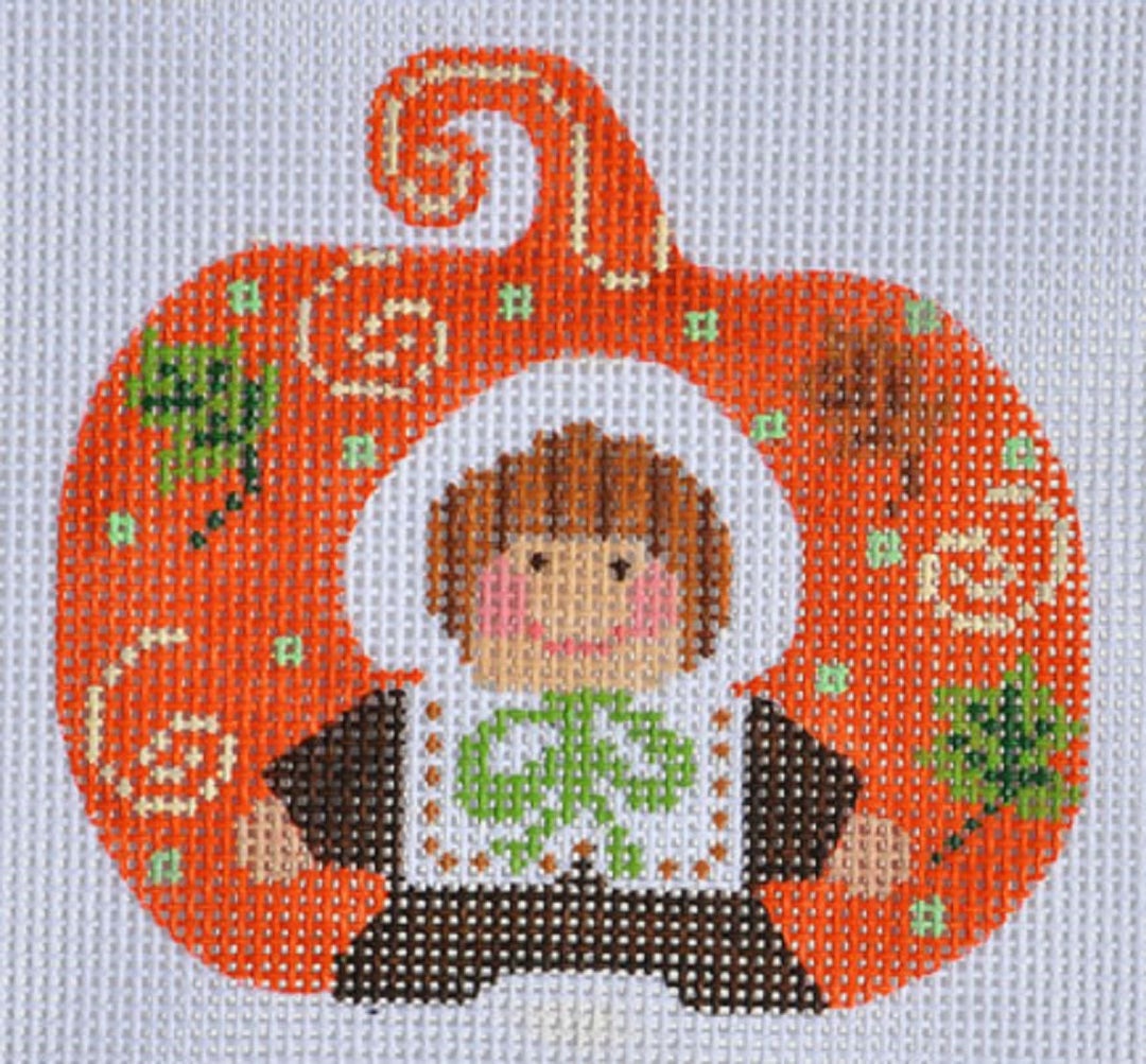 Needlepoint Handpainted Danji Pumpkin Pilgrim Girl W/ Stitch Guide - Etsy