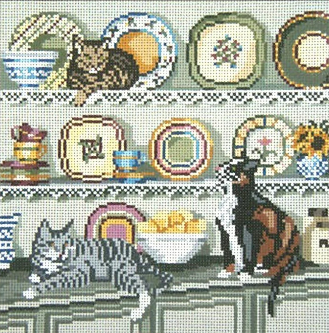 Needlepoint Handpainted Needle Crossings China Cats 9x9 - Etsy