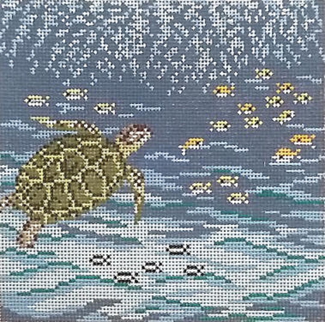 Needlepoint Handpainted Needle Crossings Sea Turtle EGC - Etsy