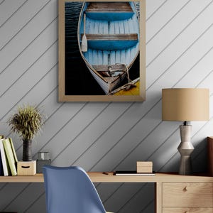 Blue Rowboat Print, Rustic Nautical Decor, Beach House Wall Art ...