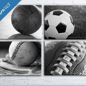 Black and White Art, Canvas Wall Art, Sports Decor, Set of 4 Canvas ...