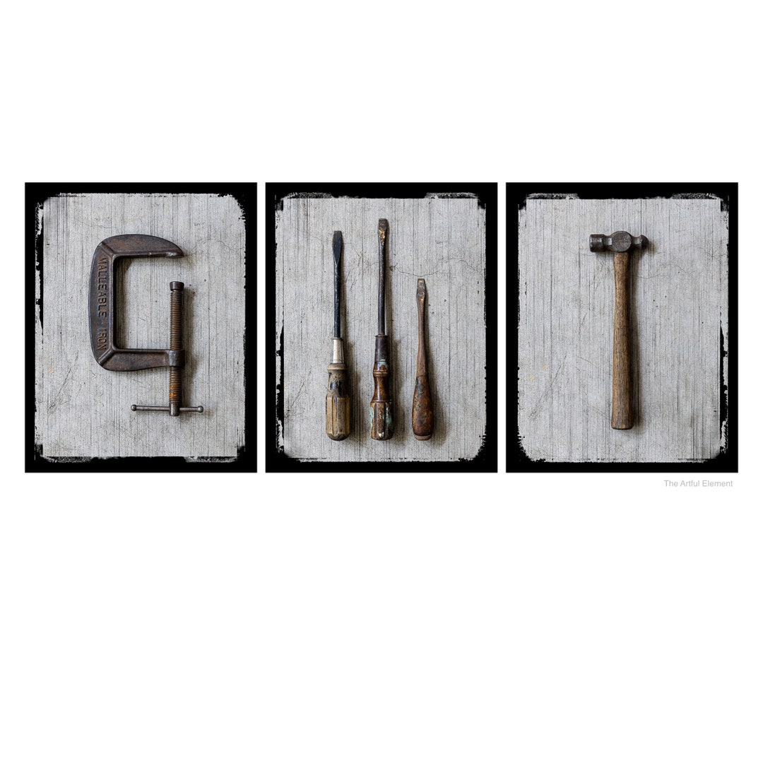 Vintage Tool Wall Art, Garage Decor, Gift for Dad Workshop, Man Cave ...