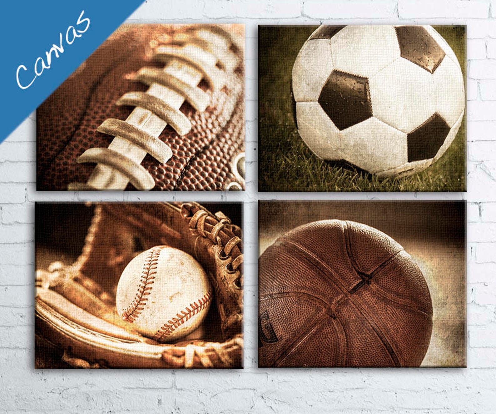 Sports Decor for Boys Room Vintage Sports Decor Canvas Wall | Etsy