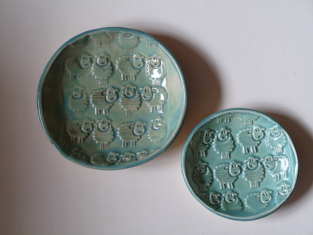 ADORABLE SHEEP TRINKET Dishes, 5 -1/2" Dia and One is 4" Dia. Two Sheep ...
