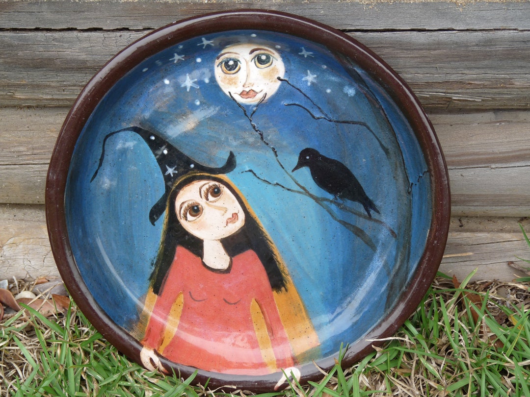 WITCH PLATE, CROW Plate , Moon Plate, 9" Lunch Plate, Gothic Plate ...