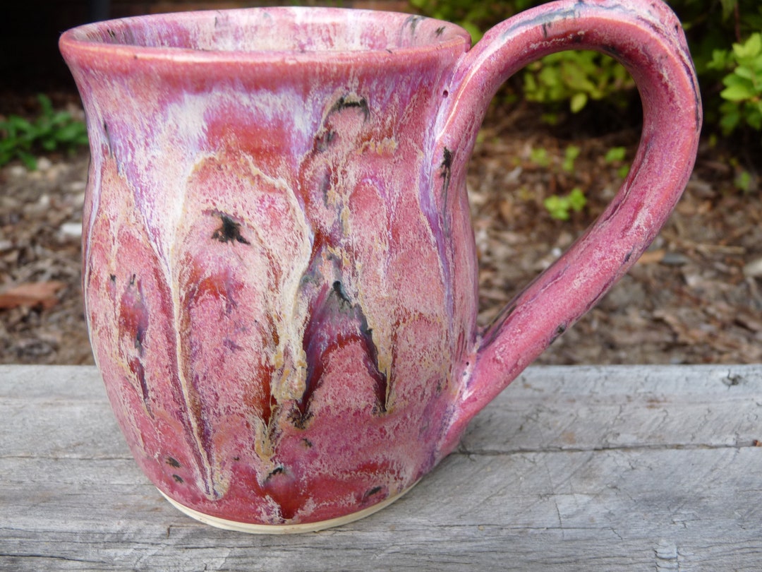 RASPBERRY and CREAM COFFEE Mug, Handmade Swirly Pink Pottery Coffee Mug ...