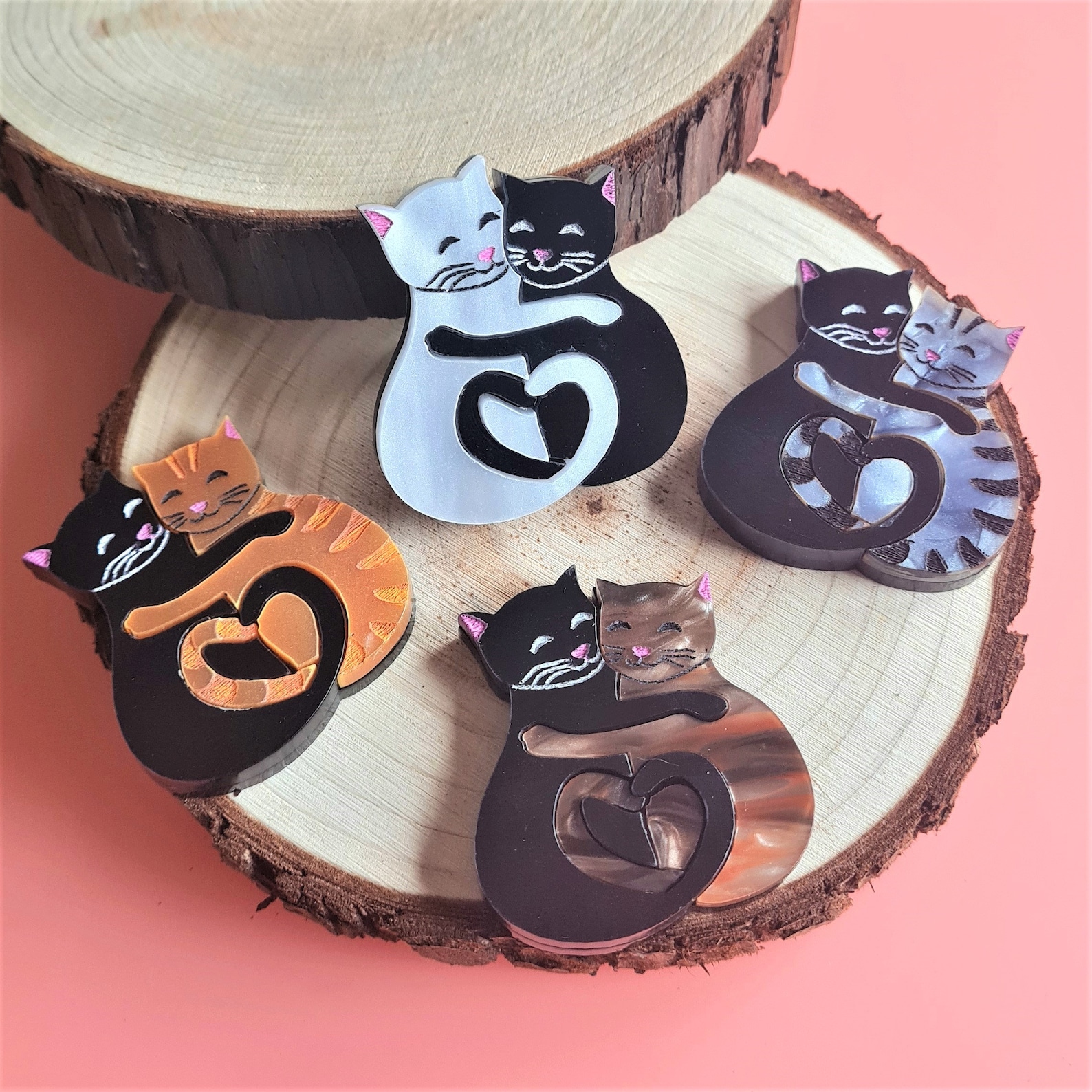 A Purrfect Match Cats Hugging Mini Brooch Necklace - Etsy