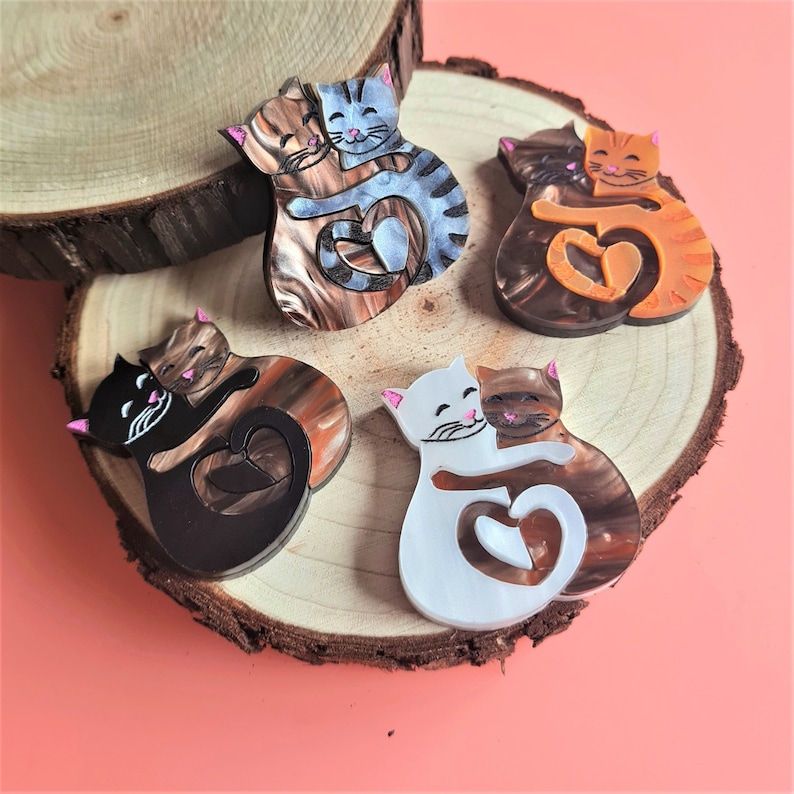 A Purrfect Match Cats Hugging Mini Brooch Necklace - Etsy