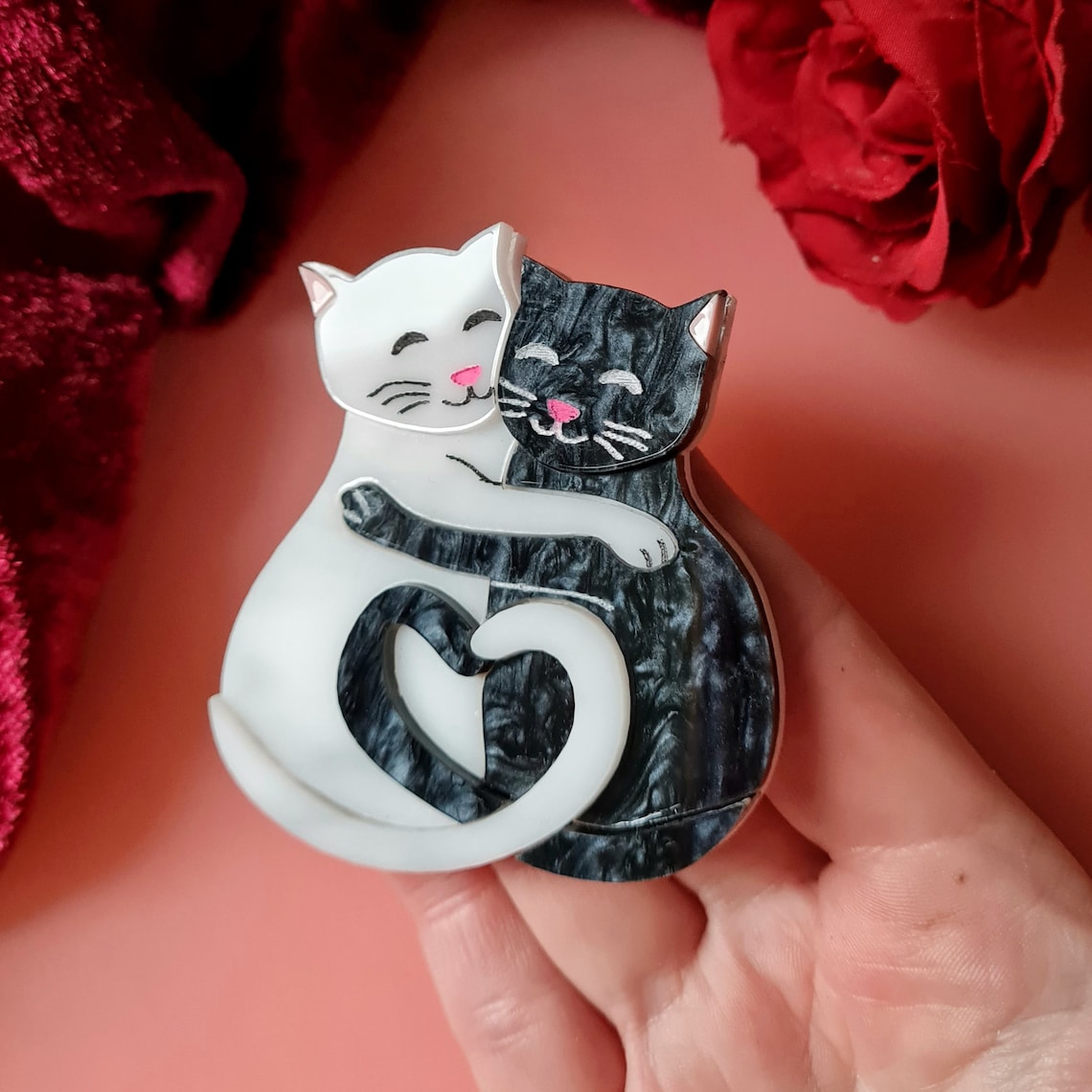 The Purrfect Match Cat Yin Yang Brooch or Necklace - Etsy UK
