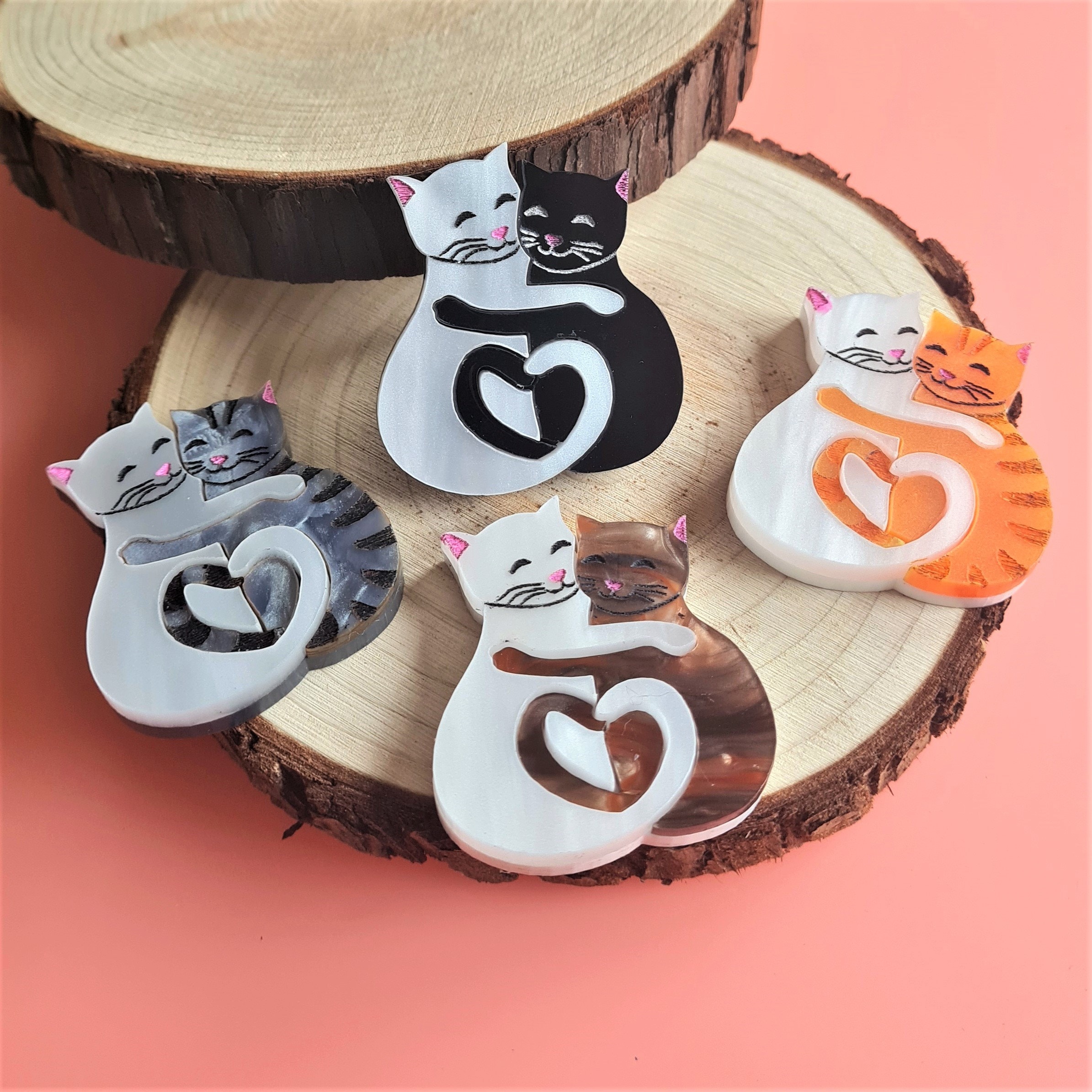 A Purrfect Match Cats Hugging Mini Brooch Necklace - Etsy UK