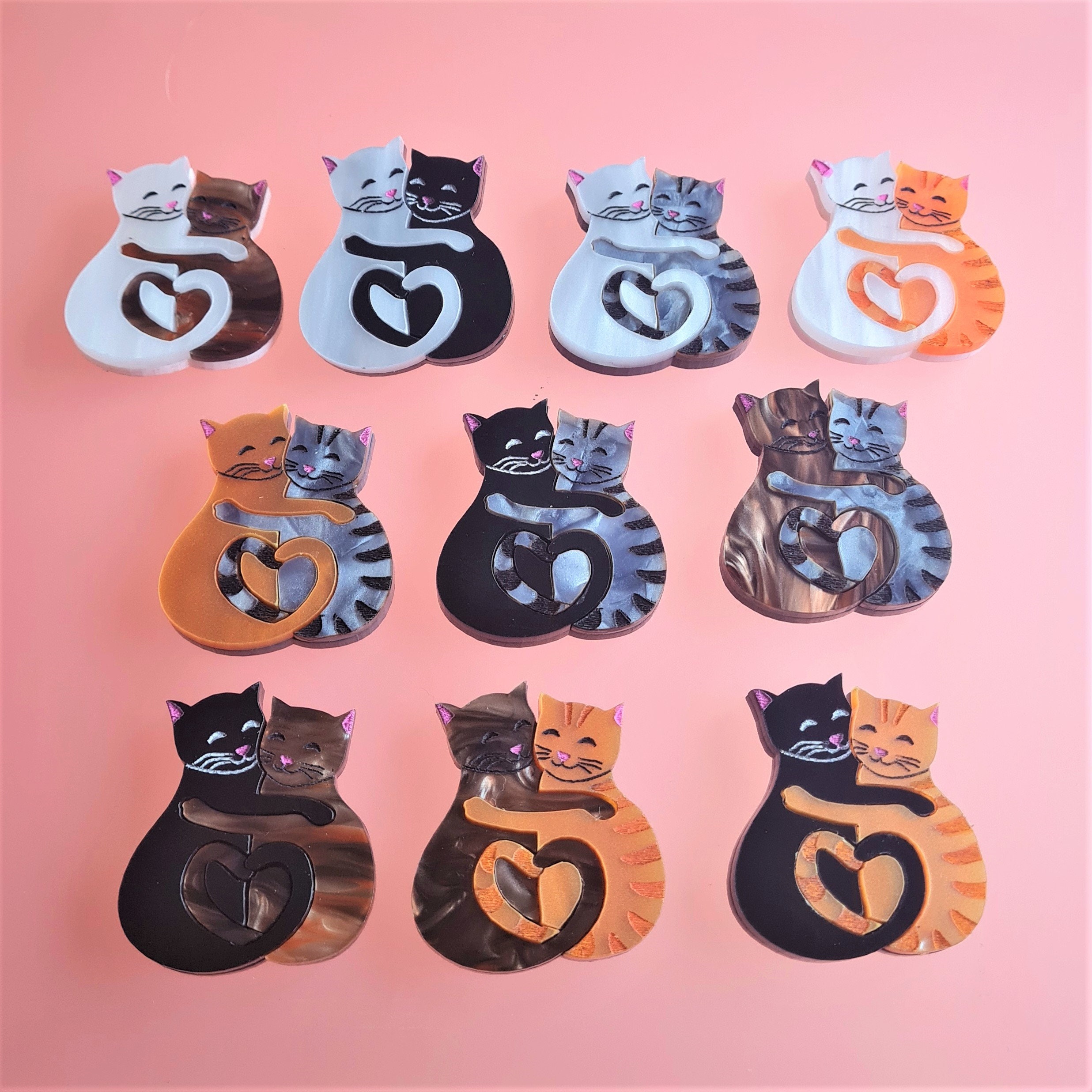 A Purrfect Match Cats Hugging Mini Brooch Necklace - Etsy UK