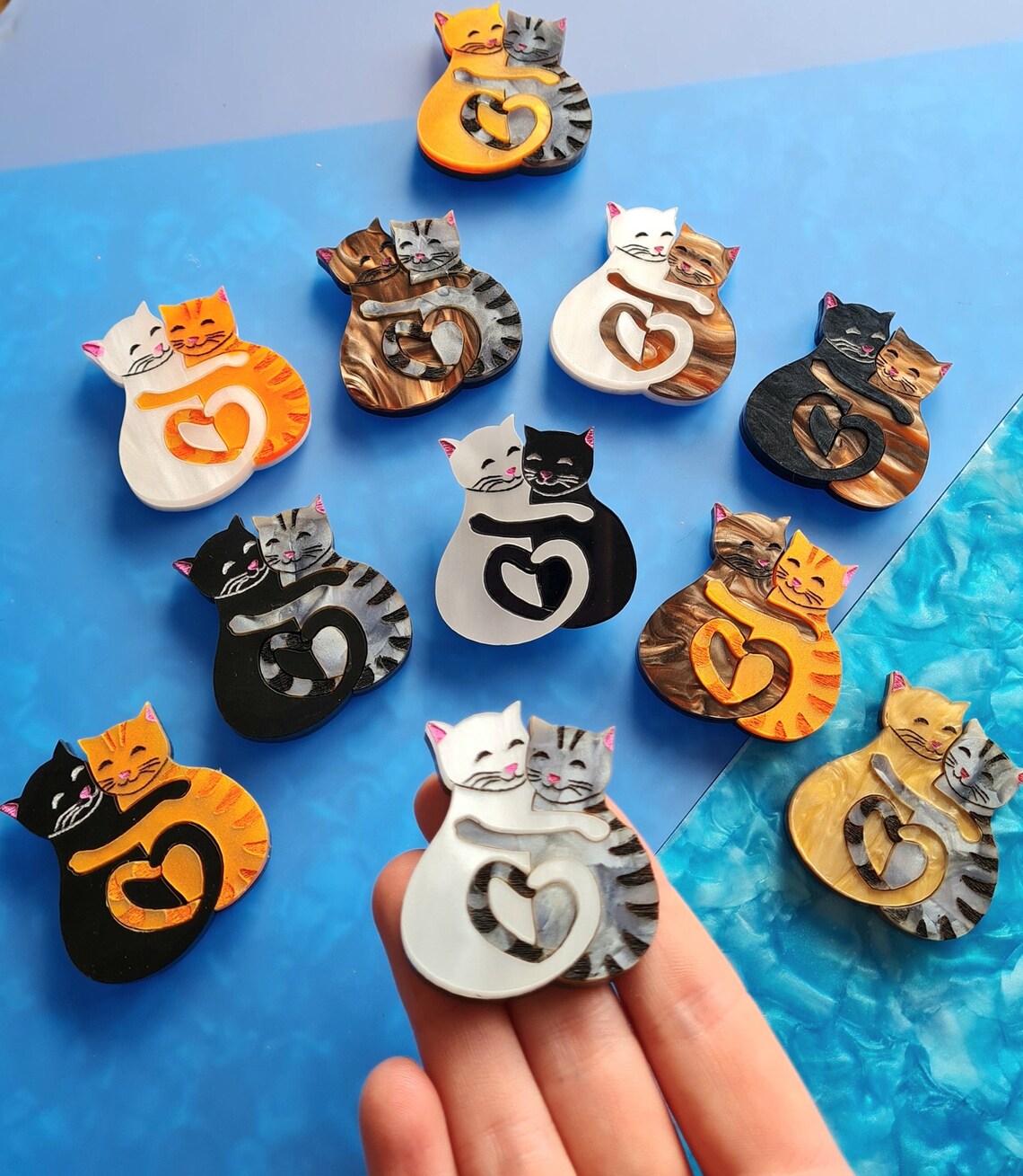 A Purrfect Match Cats Hugging Mini Brooch Necklace - Etsy