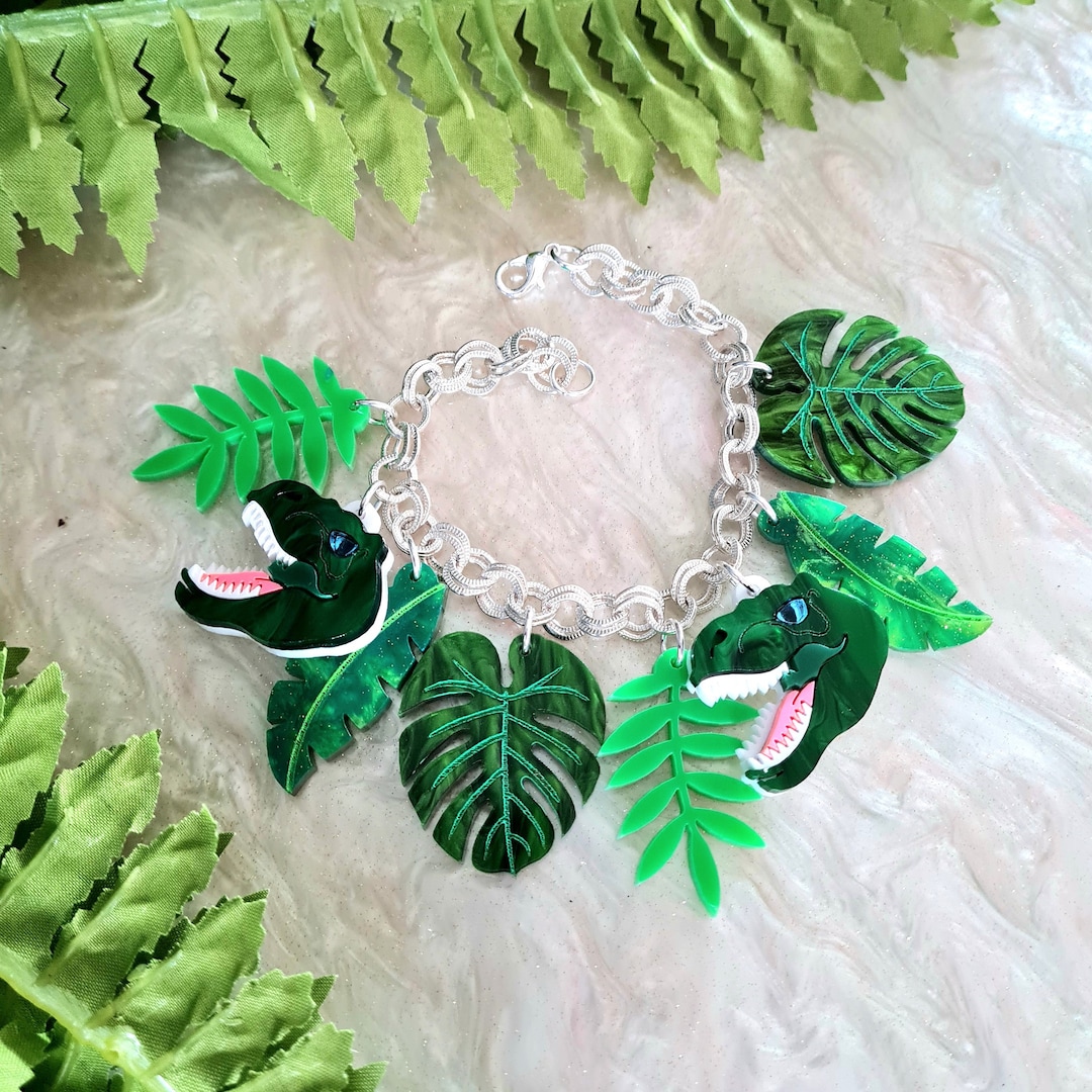 T Rex, Dinosaur, Tyrannosaurus, Leaf Charm Bracelet - Etsy