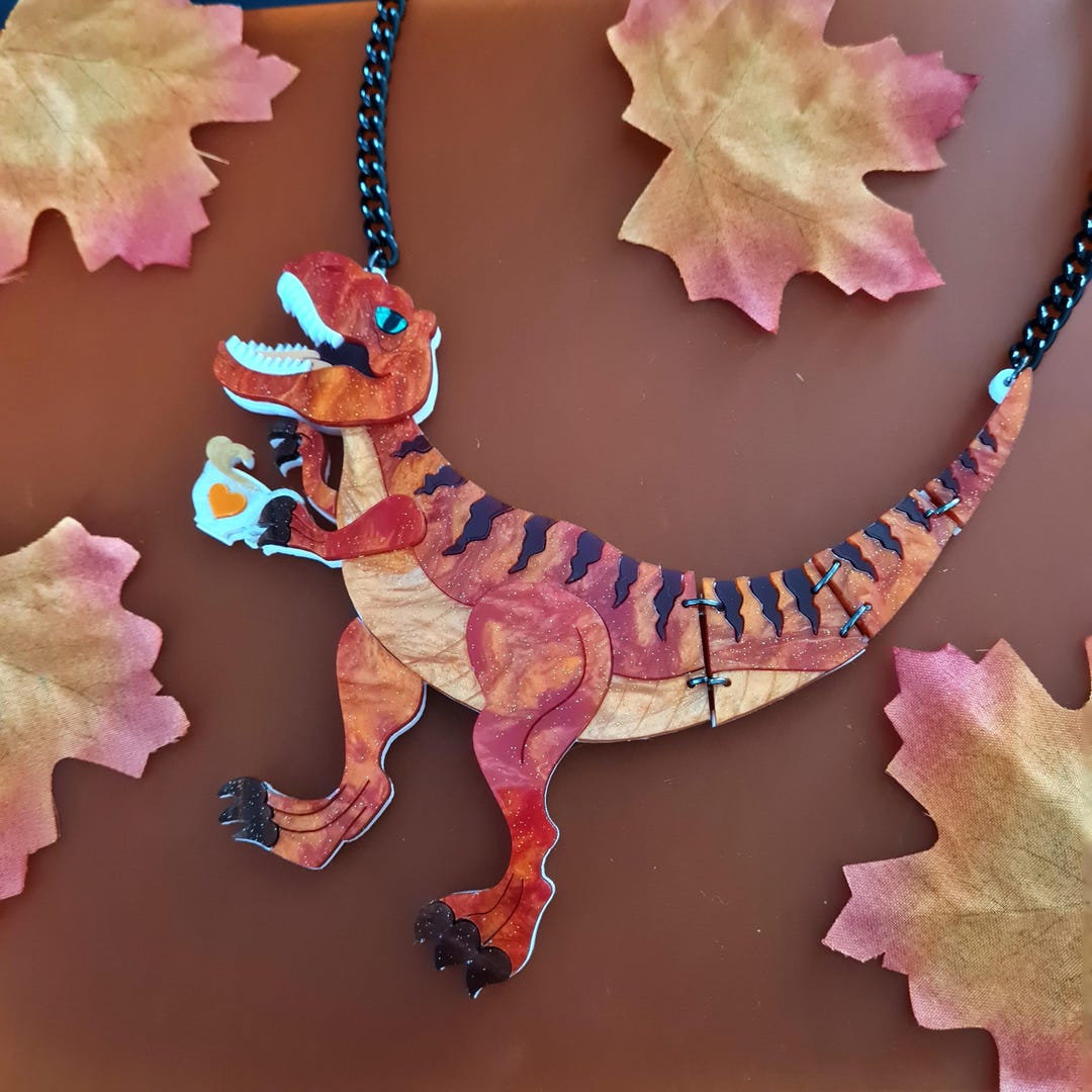 Autumn Tea Rex, T Rex, Dinosaur, Statement Necklace - Etsy