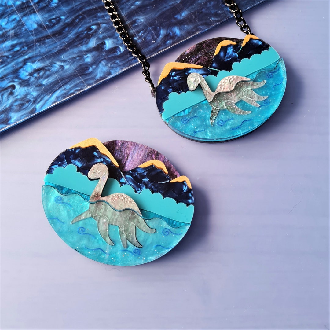 Nessie at Night Loch Ness Monster Brooch Necklace - Etsy