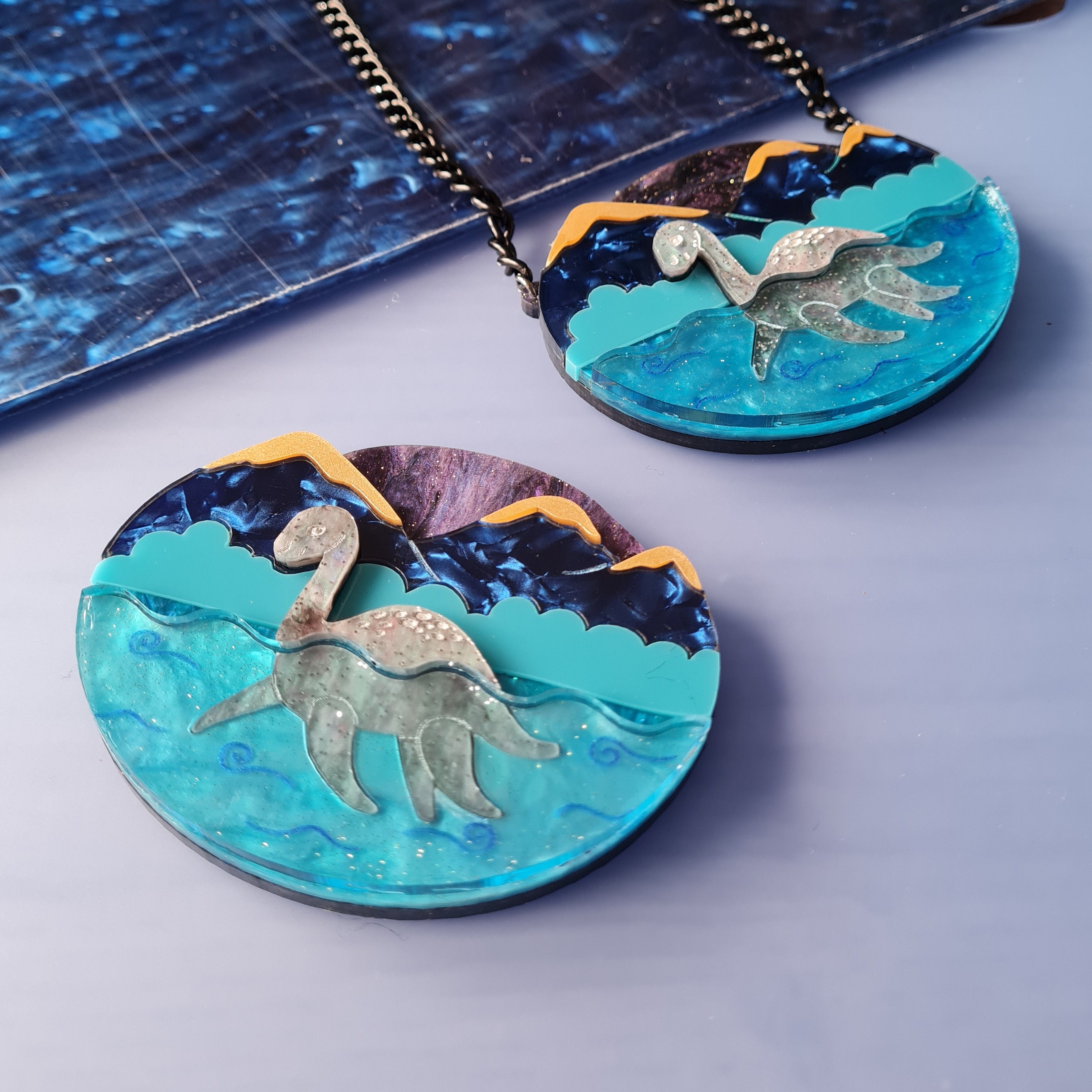 Nessie at Night Loch Ness Monster Brooch Necklace - Etsy Australia