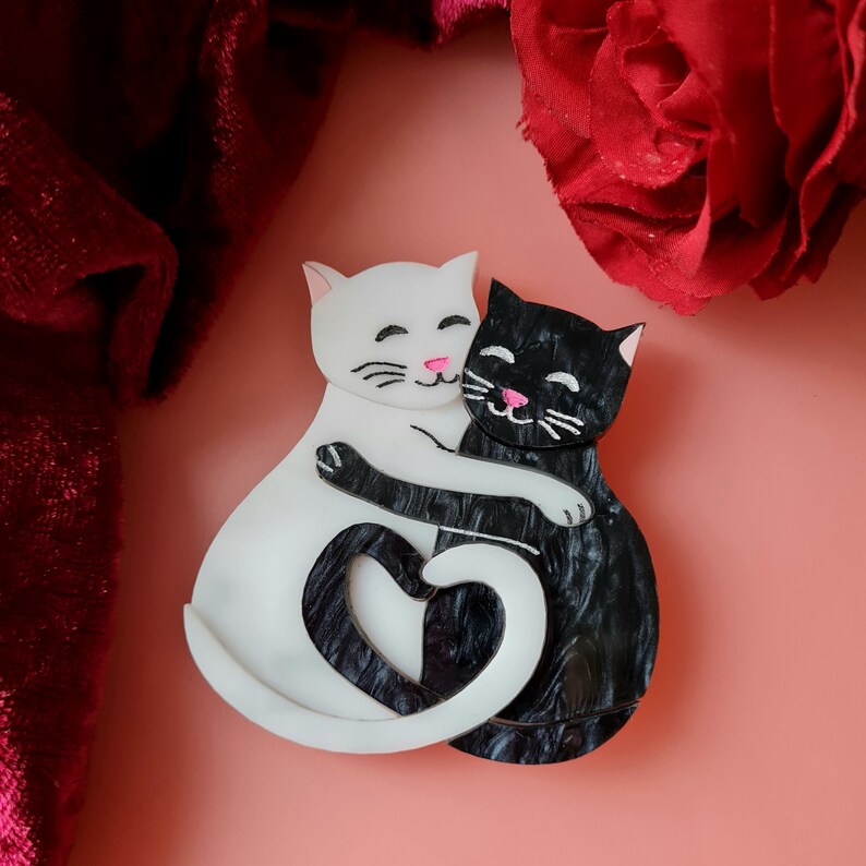 The Purrfect Match Cat Yin Yang Brooch or Necklace - Etsy UK