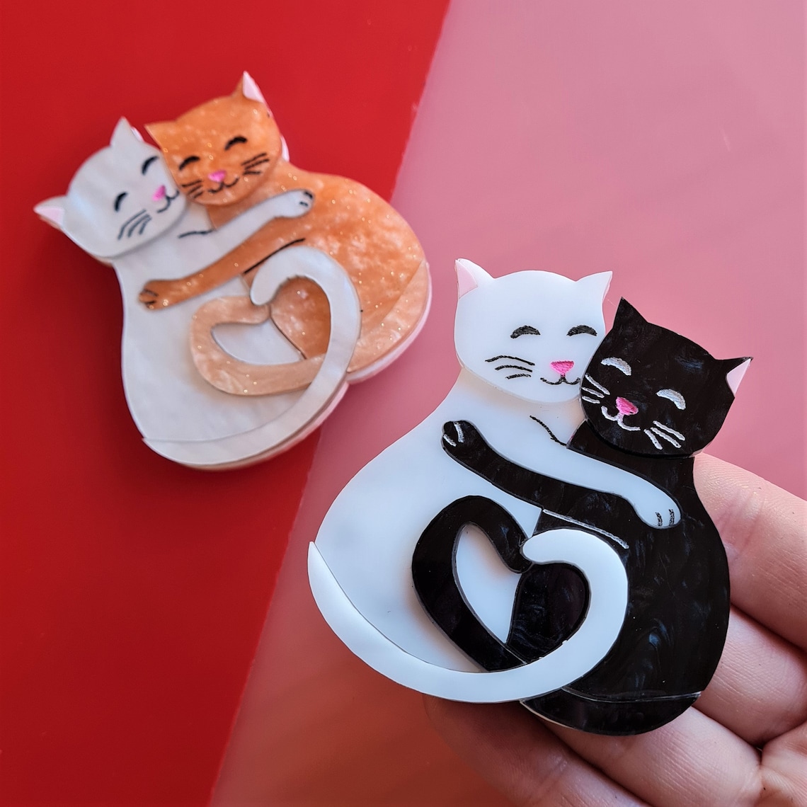 The Purrfect Match Cat Yin Yang Brooch or Necklace - Etsy UK