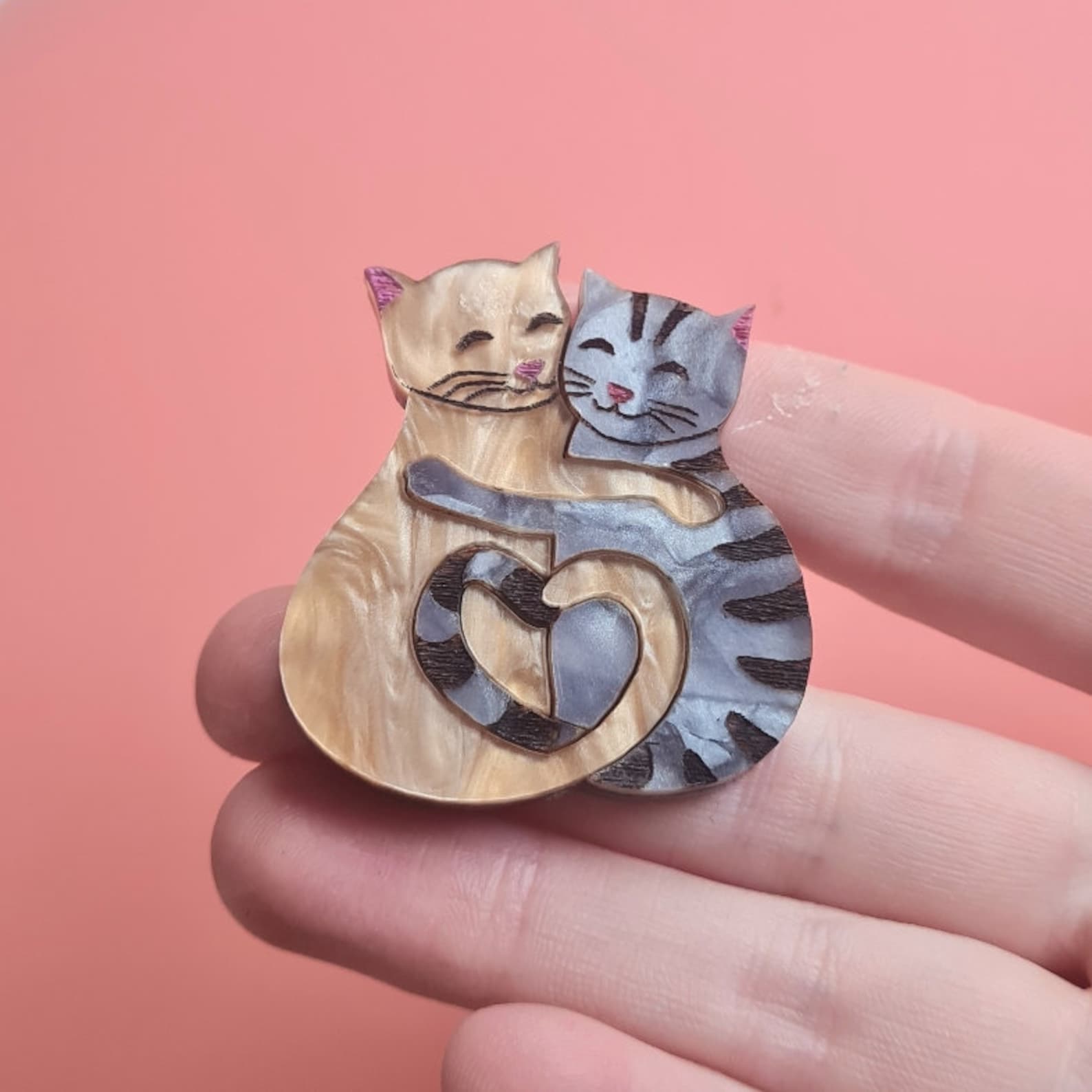A Purrfect Match Cats Hugging Mini Brooch Necklace - Etsy