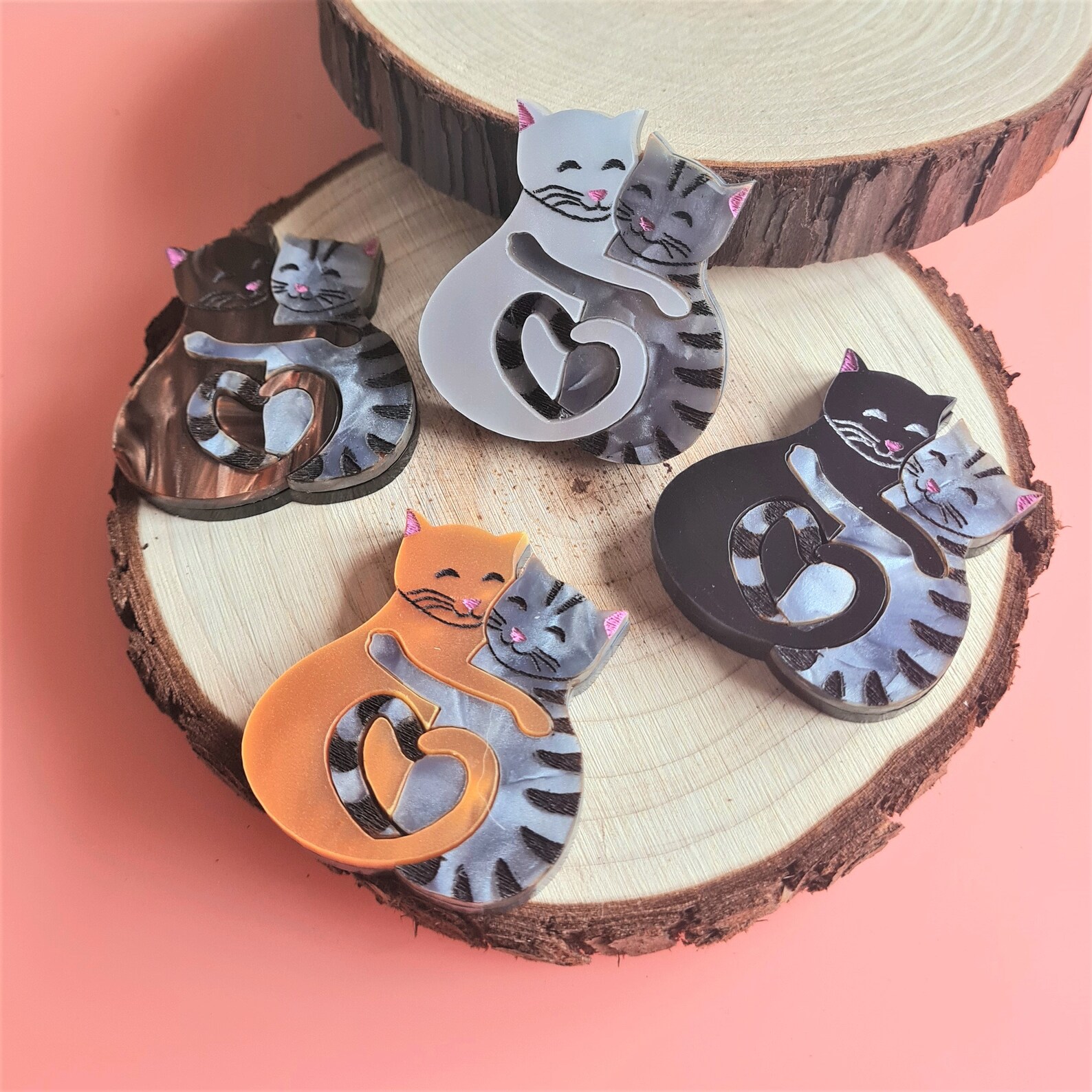 A Purrfect Match Cats Hugging Mini Brooch Necklace - Etsy