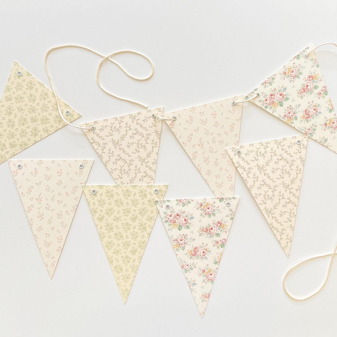 Vintage Floral Bunting Banner, Cottage Baby Shower Decor, Soft Pink ...
