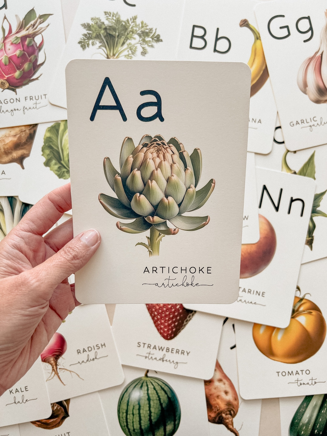 Alphabet ABC Flashcards Fruit Veggies Food 5x7" Cards, Homeschool ...