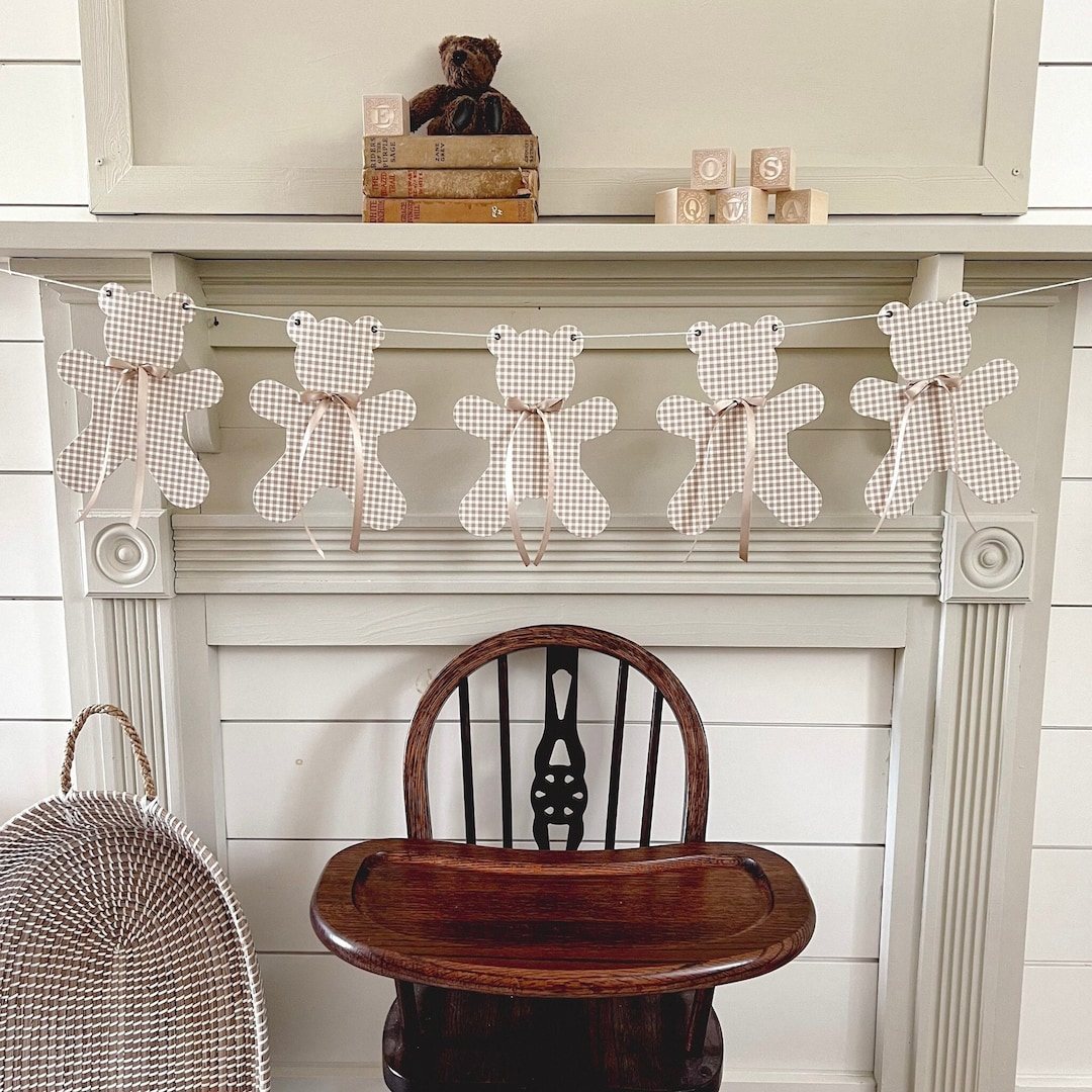 Baby Shower Teddy Bear Banner Garland, 5 Large 7 3/8"w X 9 1/2"h ...