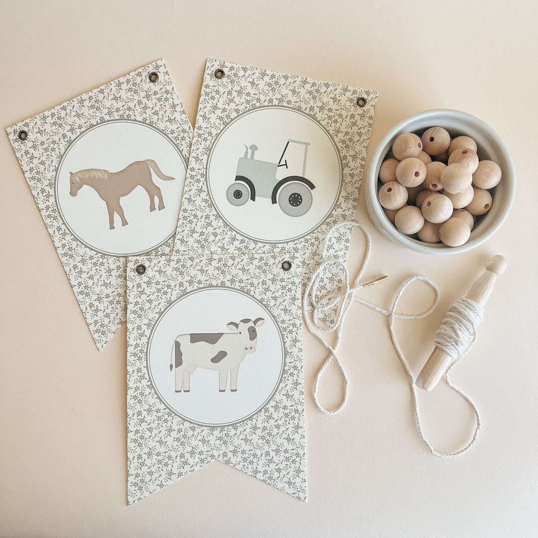 Farm Garland Bunting Kit, Horse Tractor Cow Nursery, Kid's Room Hanging ...