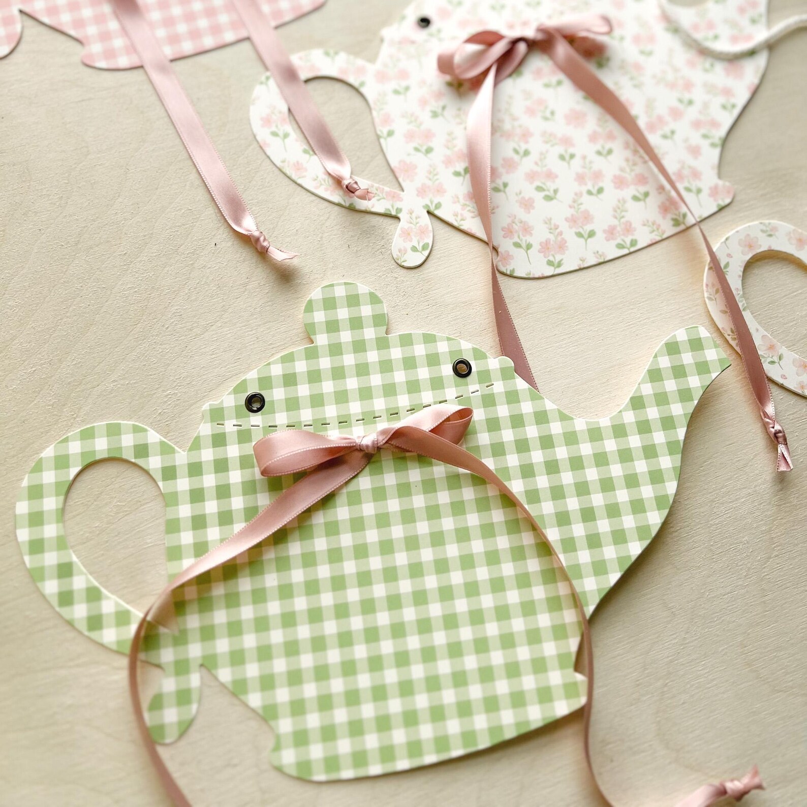 Floral Teapot Banner: Pink & Green Party Decor, 5 Large Teapots - Etsy