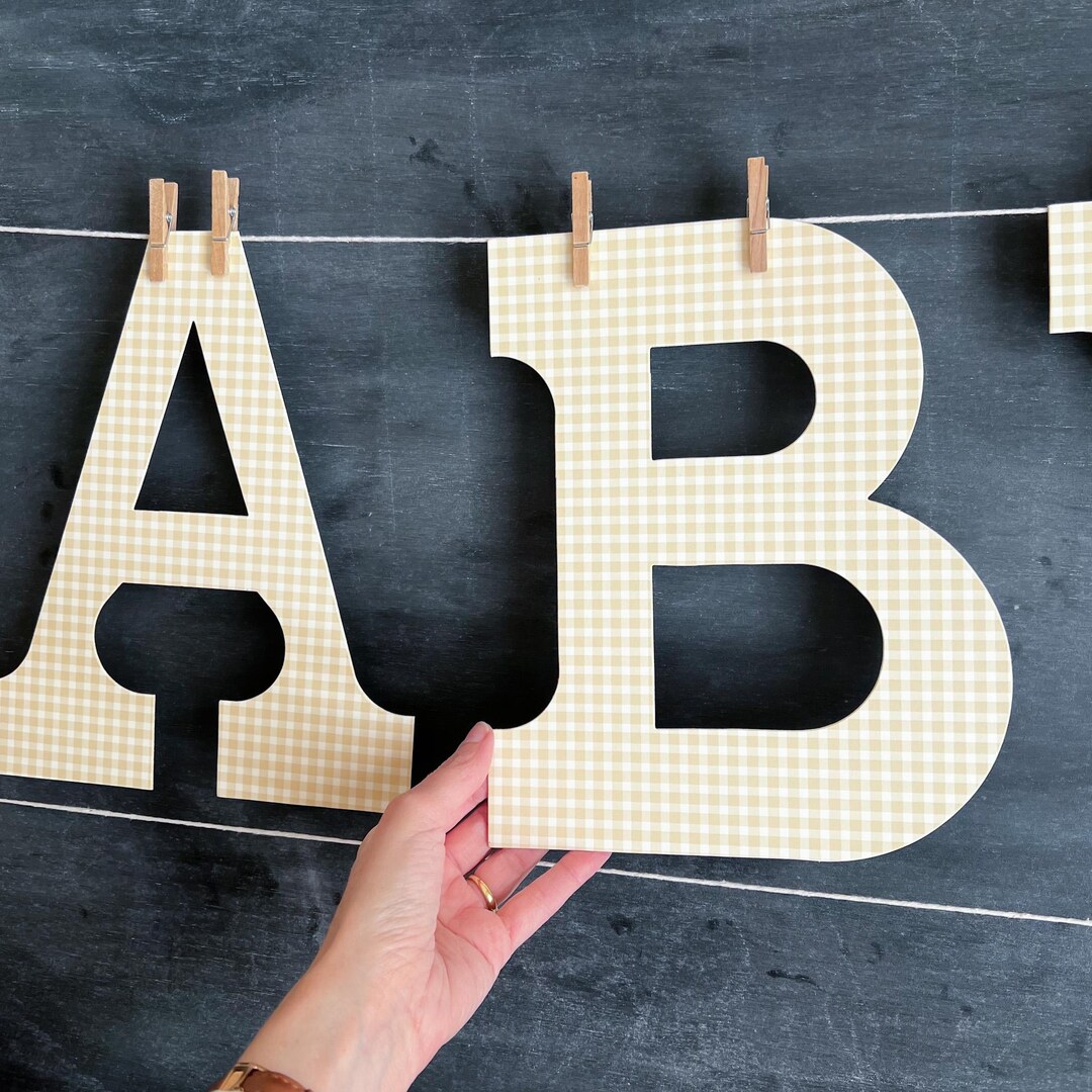 Custom Banner, Beige Gingham GIANT 10" Letters, Spell Phrases and Names ...