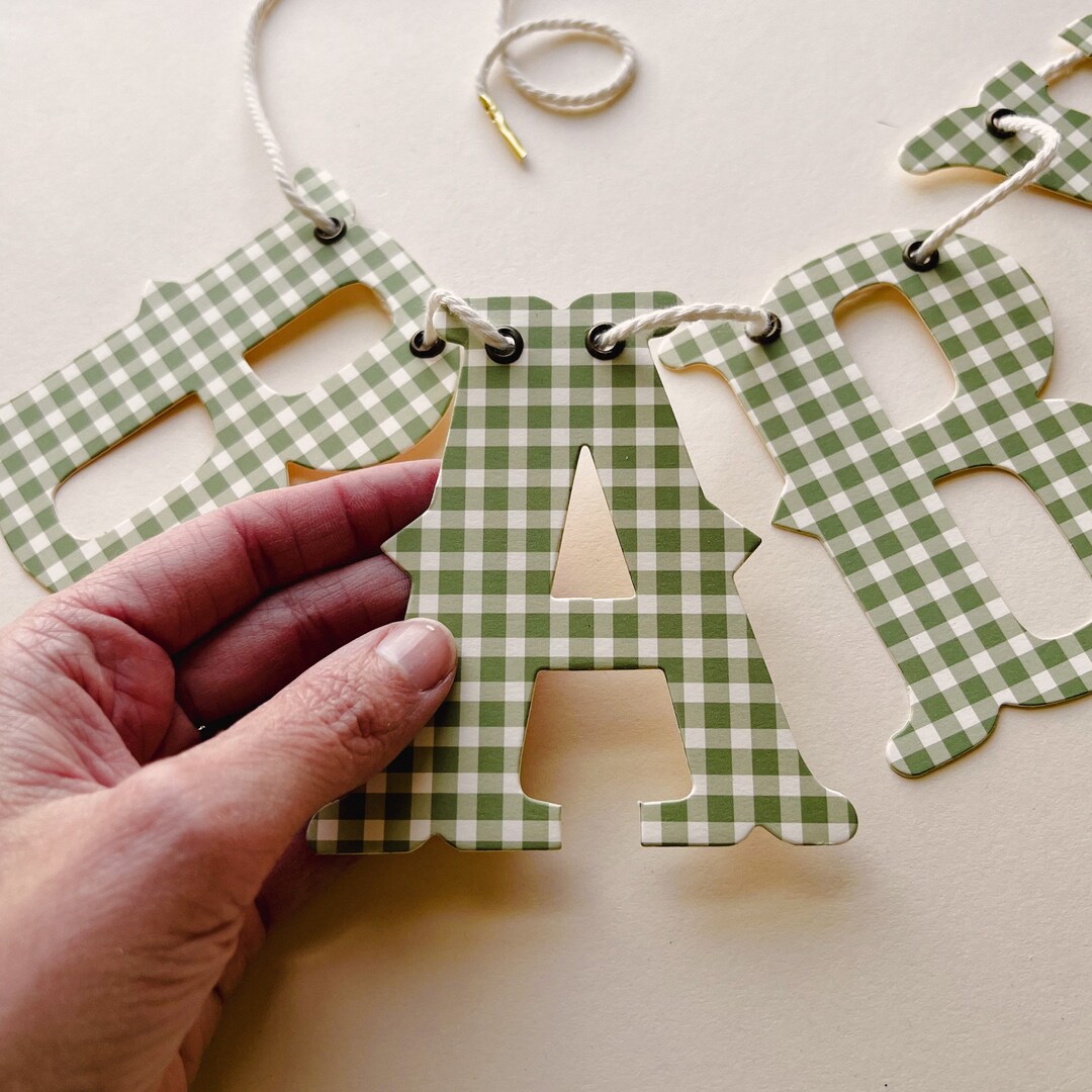 Custom Banner, Christmas Green Gingham, 4" Small Letters, Spell Phrases ...