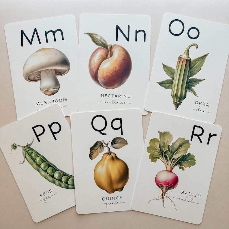 Alphabet ABC Flashcards Fruit Veggies Food 5x7" Cards, Homeschool ...