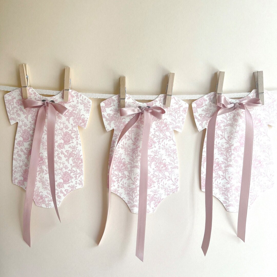 Girl Baby Shower Decorations, 8 Elegant Pink Damask Bodysuits With Pink ...