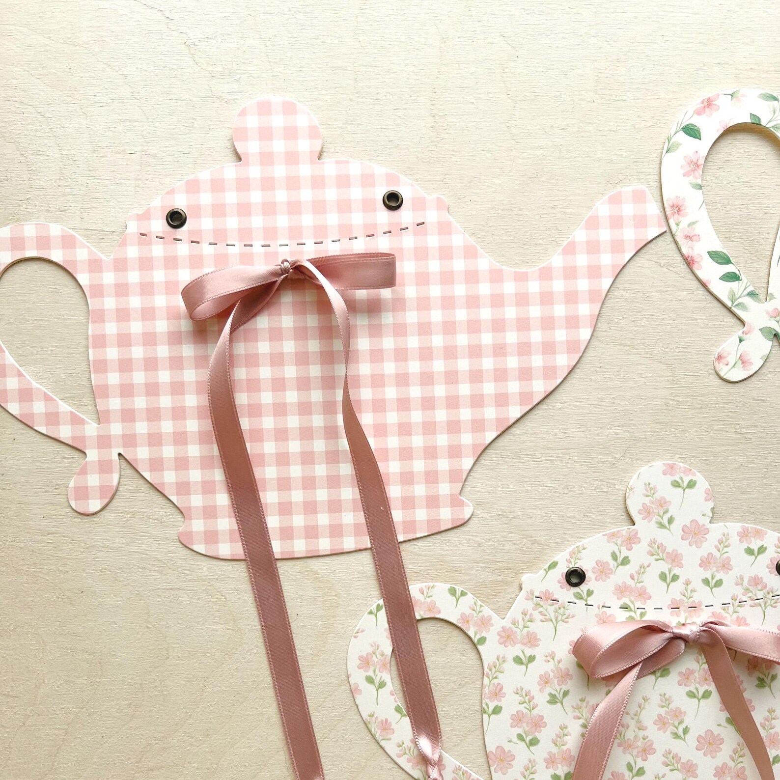 Floral Teapot Banner: Pink & Green Party Decor, 5 Large Teapots - Etsy