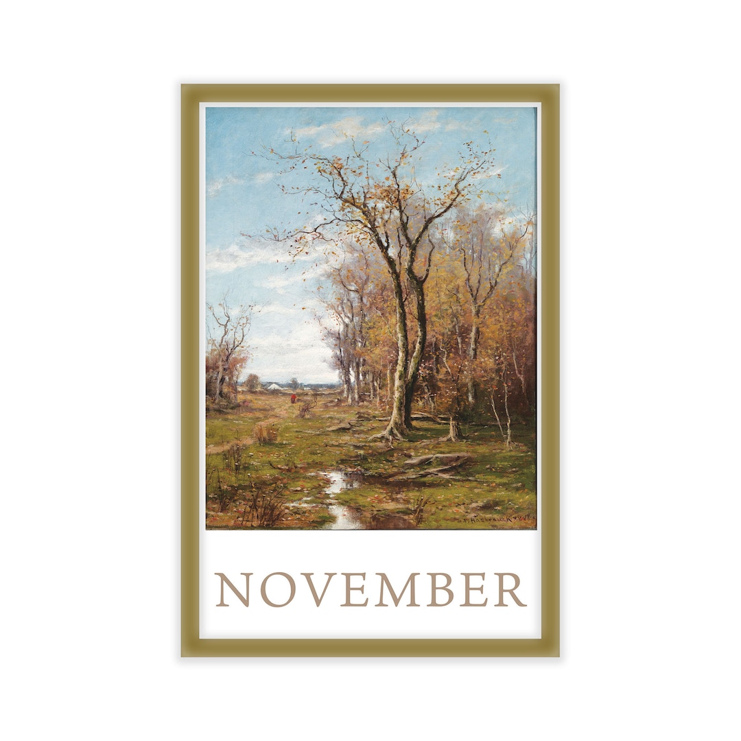 November Art Print Reproduction Vintage Antique Autumn Countryside Blue ...