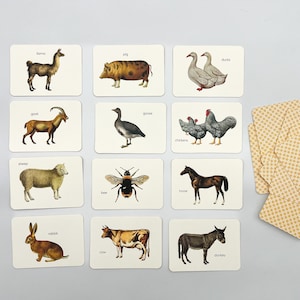 Matching Game Vintage Farm Animal Memory Game, Preschool Game Learning ...