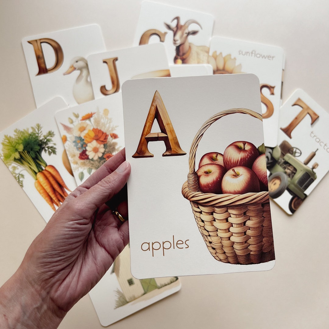 Alphabet ABC Cards for Decor, Unique Homestead Farm Flashcards ...