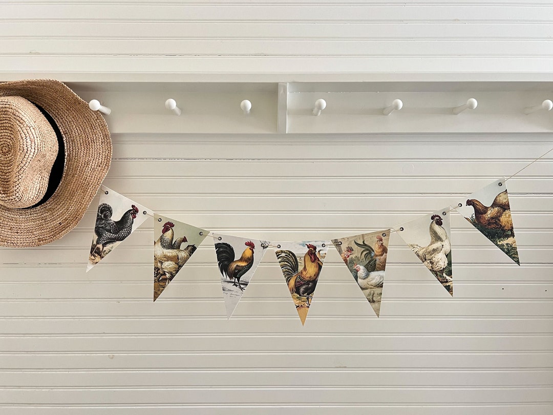 Chicken Rooster Banner Vintage Chicken Art for Chicken Collector Gift ...