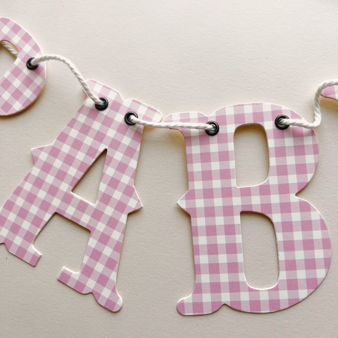 Custom Banner, Baby Pink Gingham 4" Small Letters, Spell Phrases and ...