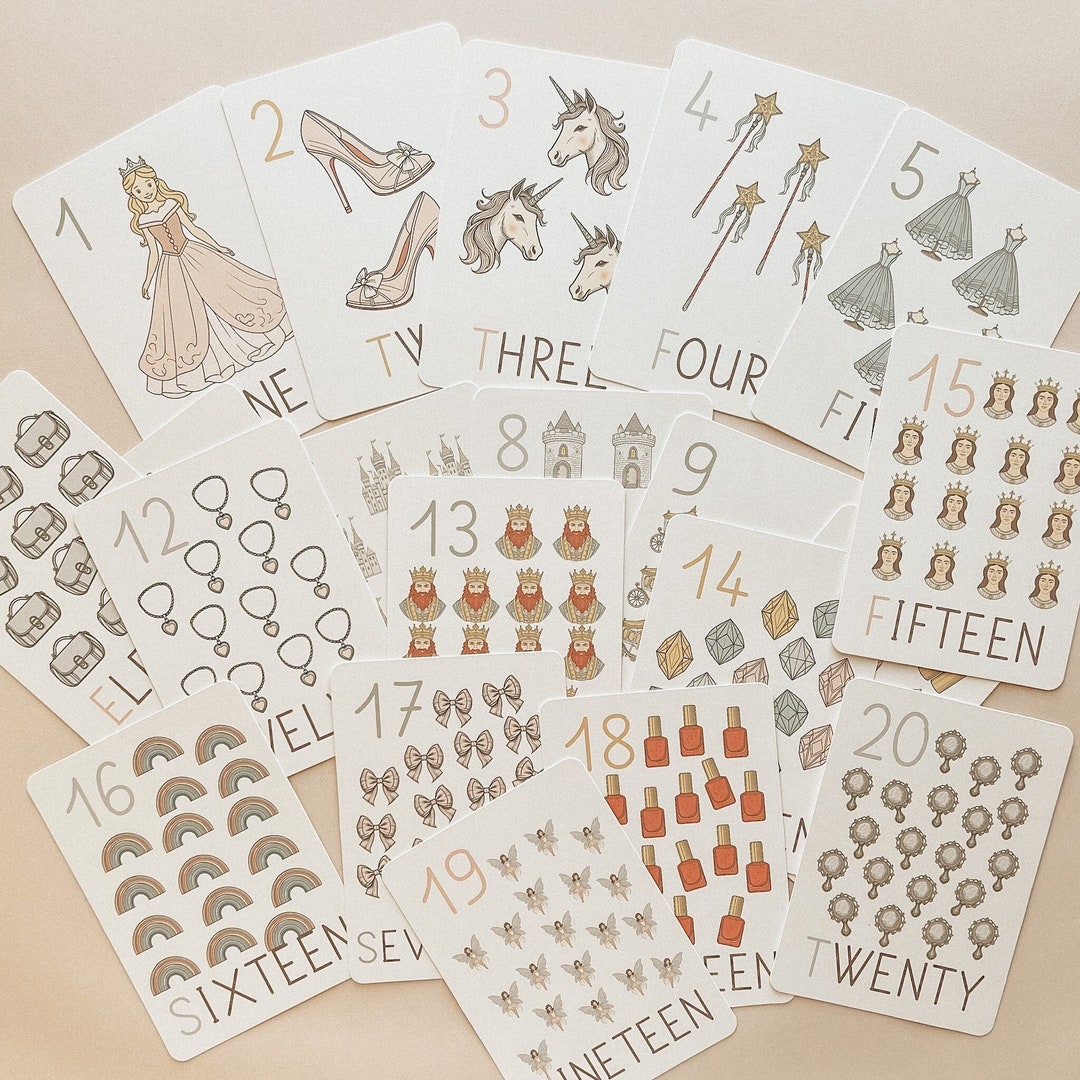 Princess 1-20 Counting Flashcards for Kids, Classroom, Teacher Gift ...