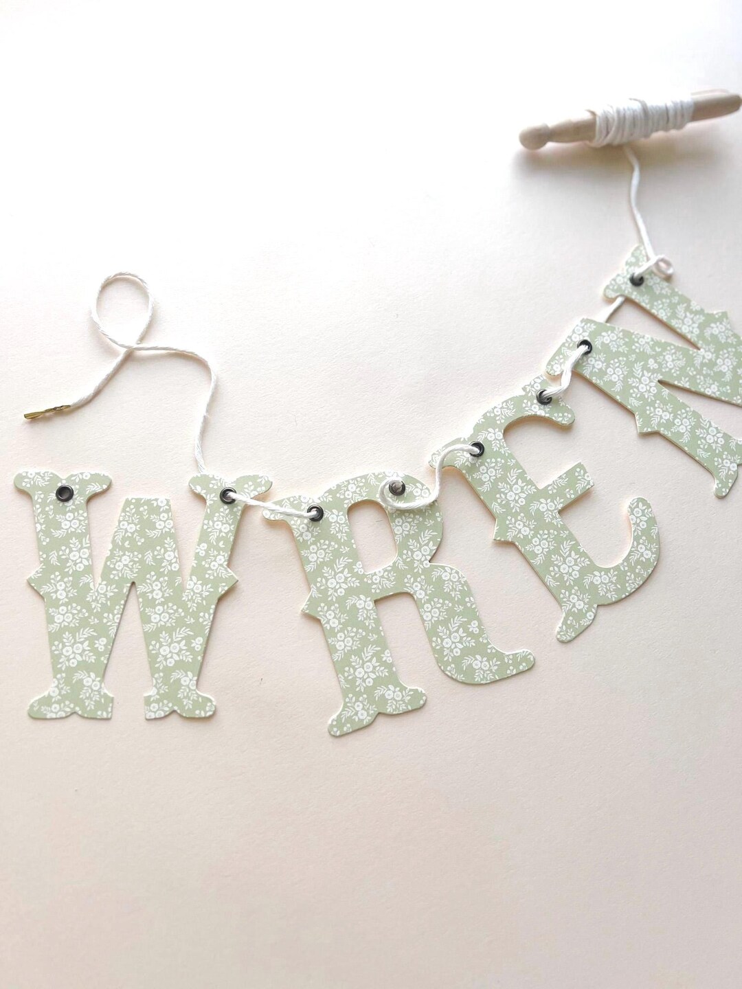 Custom Banner, Sage Floral Gingham, 4" Small Letters, Spell Phrases ...