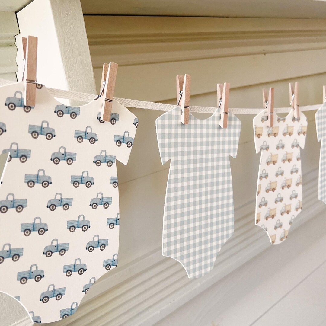 Baby Shower Blue Truck Banner, Baby Boy Shower Decor, Blue Gingham ...