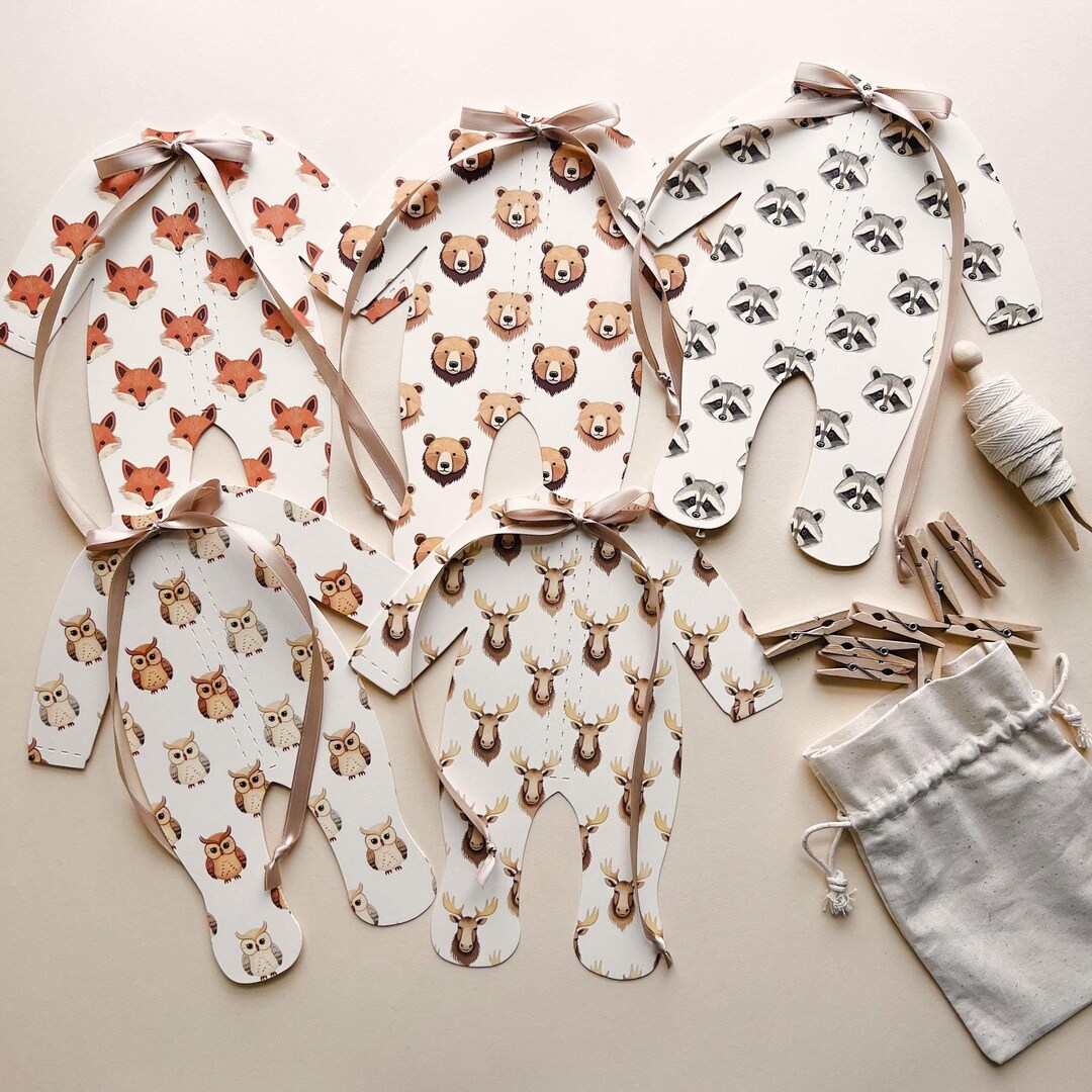 Woodland Baby Shower Decor, Pajamas Decorations With Tan Ribbon Bows, 5 ...